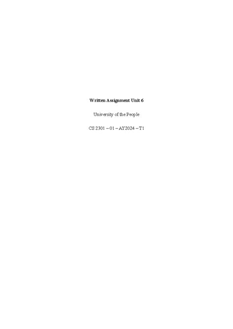 Cs 2301 Written Assignment Unit 6 Written Assignment Unit 6
