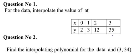 Solved Question No 1 For The Data Interpolate The Value Of