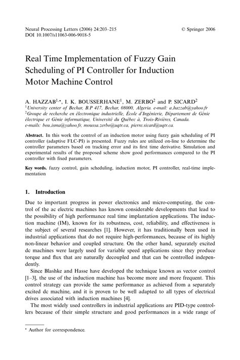 Pdf Adaptive Fuzzy Pi Sliding Mode Controller For Induction Motor