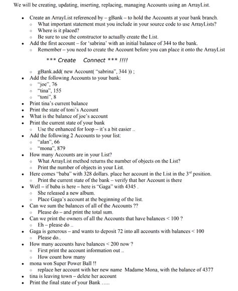 Solved For Java Using Arraylist Use 2nd Sheet Methods For