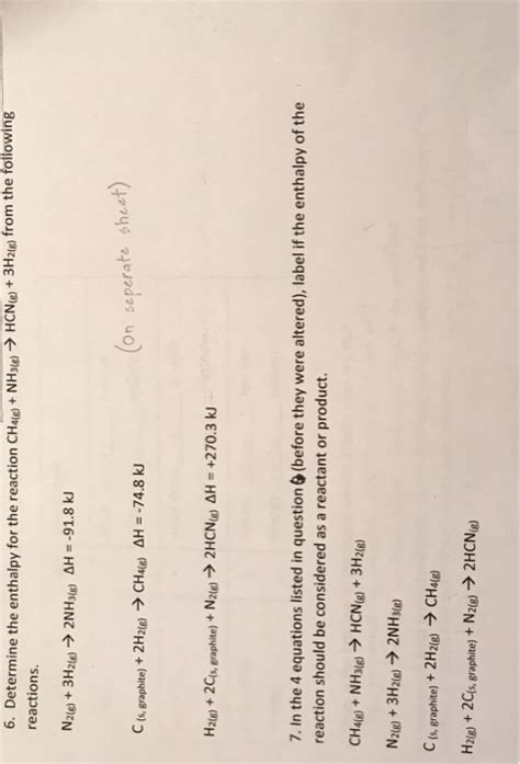 Solved 6 Determine The Enthalpy For The Reaction Ch4 G