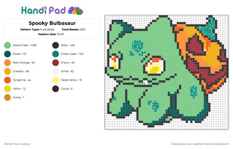 Spooky Bulbasaur Fuse Bead Pattern Kandi Pad Kandi Patterns Fuse