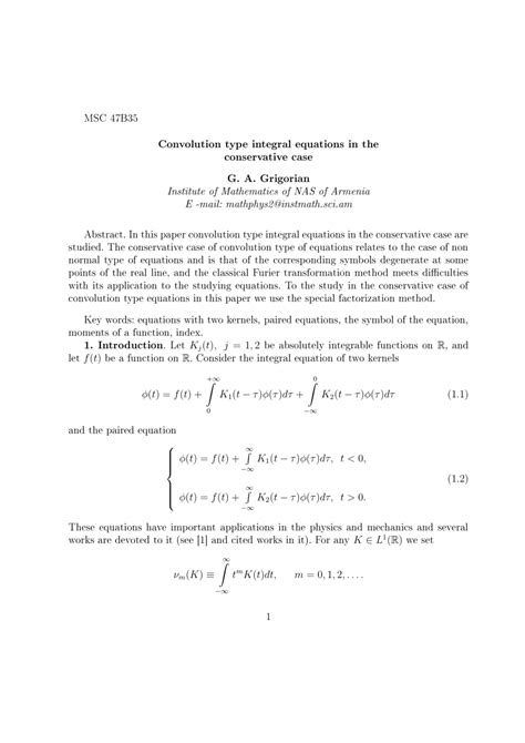 Pdf Msc 47b35 Convolution Type Integral Equations In The Conservative Case