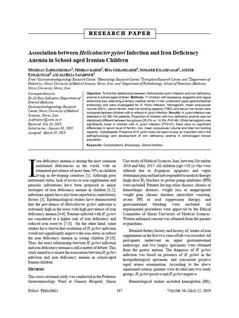 Association Between Helicobacter Pylori Infection And Iron Deficiency