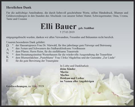 Traueranzeigen Von Elli Bauer Trauer In Thueringende