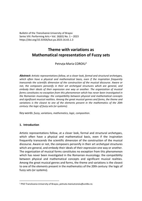 Pdf Theme With Variations As Mathematical Representation Of Fuzzy Sets