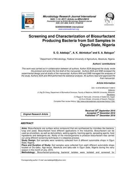 Pdf Screening And Characterization Of Biosurfactant Producing