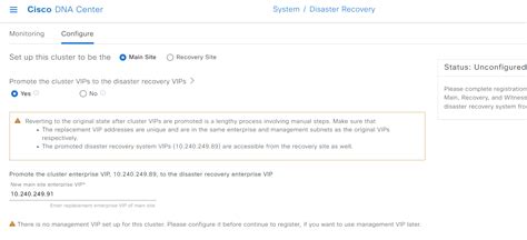 Disaster Recovery Configuration Main Site Vip Not Showing Cisco