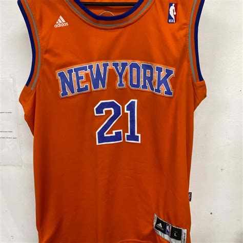 New York Knicks Basketball Jersey Adidas Mens Size L Blue Orange S