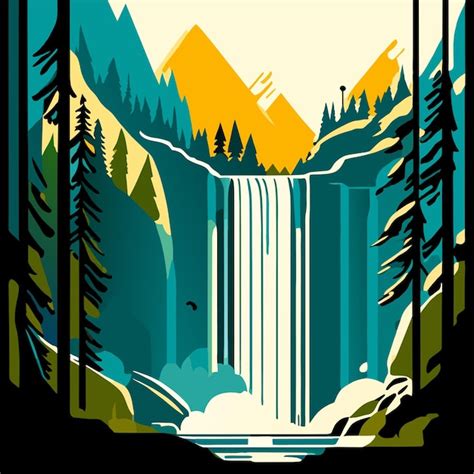 Premium Vector Waterfall In The Forest Vector Illustration