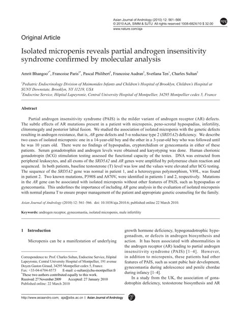 Pdf Isolated Micropenis Reveals Partial Androgen Insensitivity