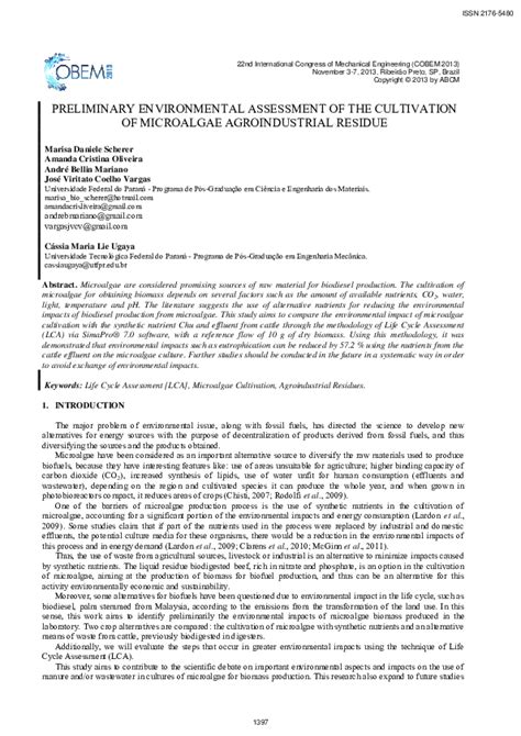 Pdf Preliminary Environmental Assessment Of The Cultivation Of