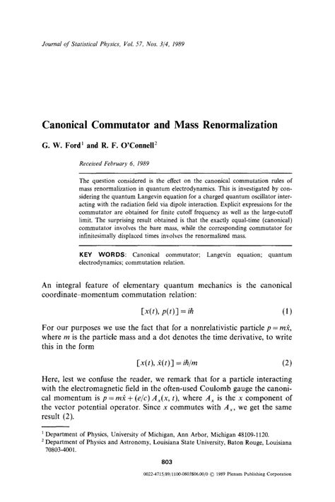 Pdf Canonical Commutator And Mass Renormalization
