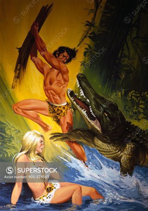 Crocodile Attacking Tarzan And Jane Superstock