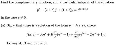 Solved Find The Complementary Function And A Particular Chegg