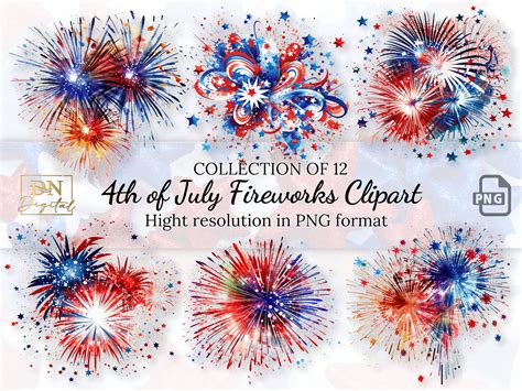 4th Of July Fireworks Clipart Collection With Free Commercial Etsy