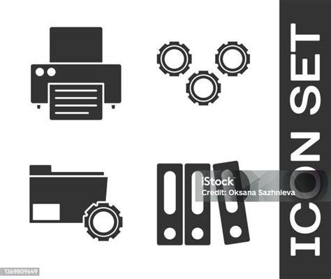 용지 및 문서 프린터 기어 및 기어 아이콘이 있는 폴더 설정이 있는 Office 폴더를 설정합니다 벡터 공학에 대한 스톡 벡터 아트 및 기타 이미지 Istock