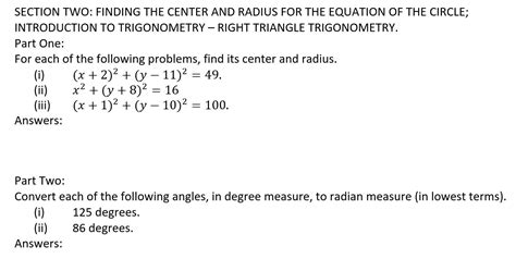 Solved SECTION TWO FINDING THE CENTER AND RADIUS FOR THE Chegg