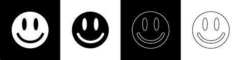 흑백 배경에 격리된 스마일 페이스 아이콘을 설정합니다 웃는 이모티콘 행복한 웃는 채팅 기호 벡터 Brand Name Online Messaging Platform에 대한