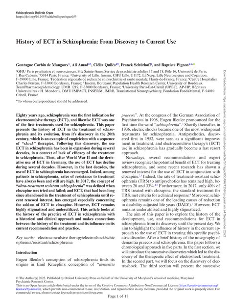 Pdf History Of Ect In Schizophrenia From Discovery To Current Use