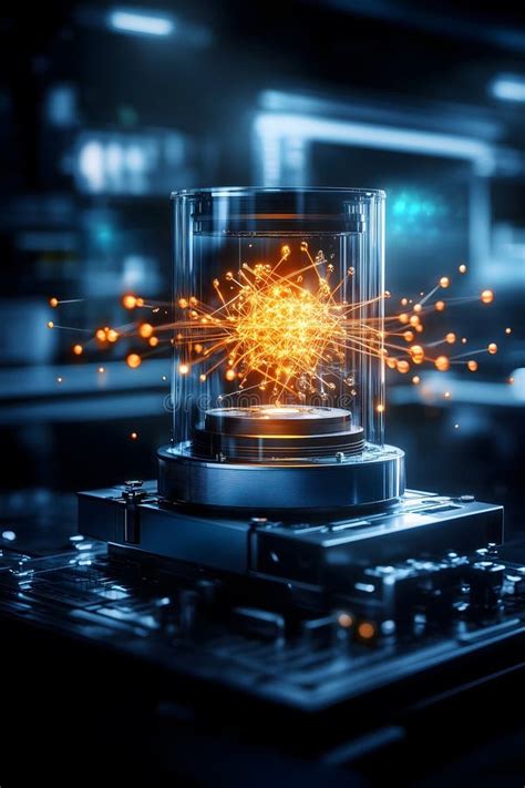 Futuristic Quantum Computing Technology Concept Blue And Orange Color