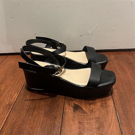 Aldo Black Leather Platform Sandals With Cute Woven Depop