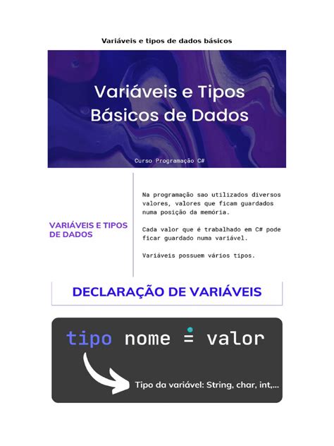 Variáveis E Tipos De Dados Básicos 3 Pdf