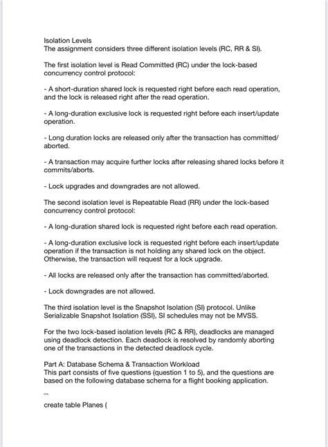 Isolation Levels The Assignment Considers Three