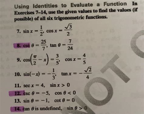 Solved Using Identities To Evaluate A Function In Exercises