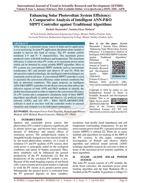Enhancing Solar Photovoltaic System Efficiency A Comparative Analysis Of Intelligent Ann Pando