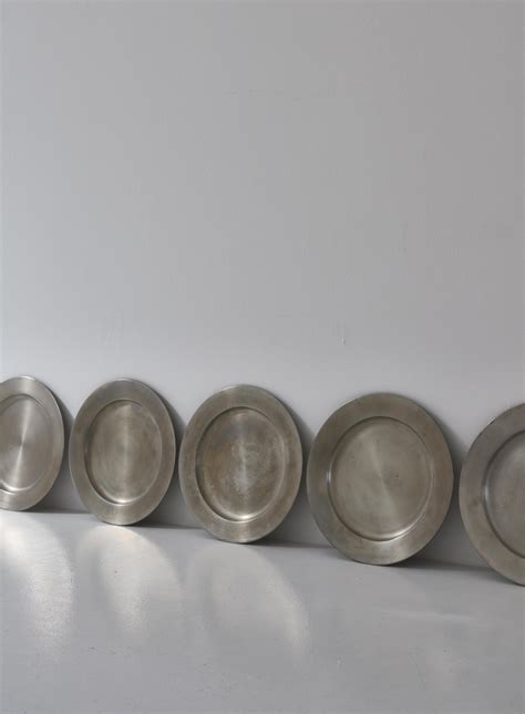Firma Svenskt Tenn Set Of Six Pewter Charger Plates Sweden 1950s For