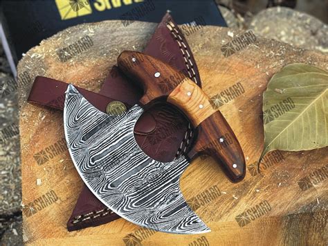 Handmade Damascus Steel Ulu Knife Alaskan Rocker Chopper Rosewood