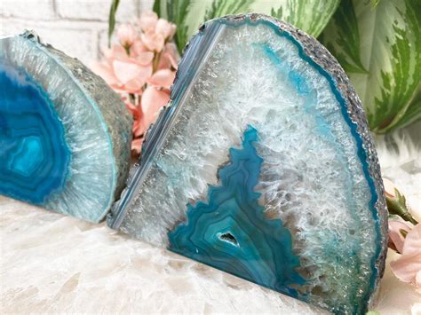 Teal Blue Geode Candle Holders Stunning Crystal Decor Contempo Crystals