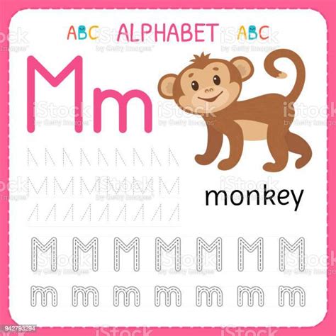 유치원과 유치원에 대 한 알파벳 추적 워크시트입니다 아이 들을 위한 연습 편지 M 연습 쓰기 건강관리와 의술에 대한 스톡 벡터