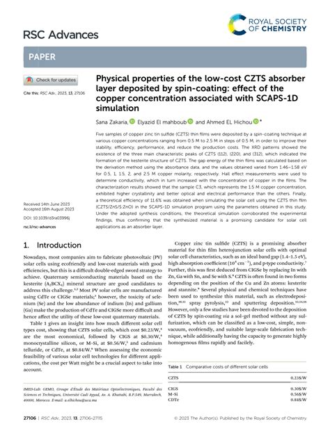 Pdf Physical Properties Of The Low Cost Czts Absorber Layer Deposited