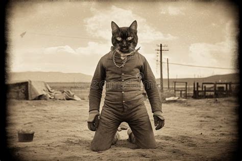 Cat Wrestler Wearing A Wrestling Costume 1920s Style Illustration