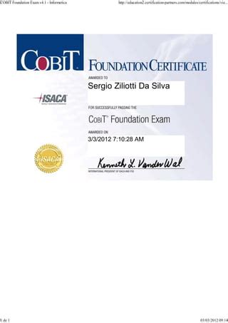 Cobit Foundation V Certificate Pdf