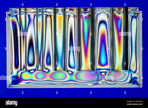 Coloured Light Interference Pattern Of Plastic Laboratory Glasses When Photographed Through