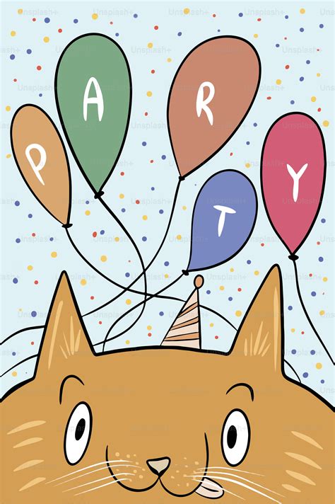 파티 모자를 쓴 고양이가 있는 생일 카드 벡터 Unsplash의 생일 이미지