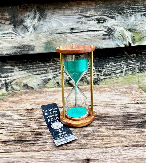 Vintage 6 Inch Wooden Hourglass Sand Timer With Green Sand Antique