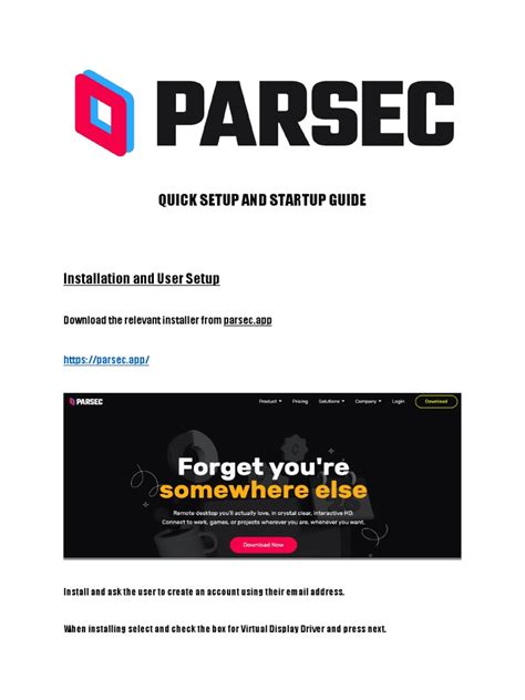 Parsec Quick Setup And Startup Guide Pdf