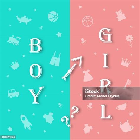 초대장에 대 한 벡터 평면 그림 성별 공개 파티 소년 또는 소녀 배너 베이비 샤워 파티 0명에 대한 스톡 벡터 아트 및 기타 이미지 0명 Gender Reveal