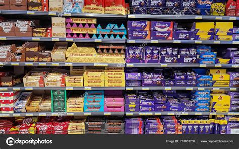 Doha Qatar February 2024 Various Chocolate Brands Shelf Supermarket
