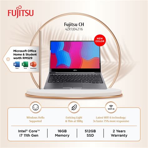 Fujitsu Ch 13 Laptop Dark Silver 133 Fhdi7 1165g716gb512gb Ssd