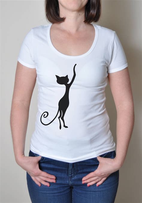 Camiseta Con Gato Camiseta De Mujer Gato Negro Camisetas Etsy Espa A
