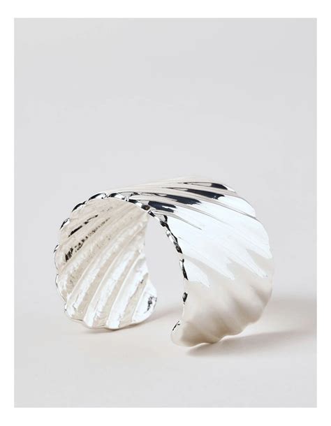 Basque Wide Textured Cuff Bangle In Silver Myer