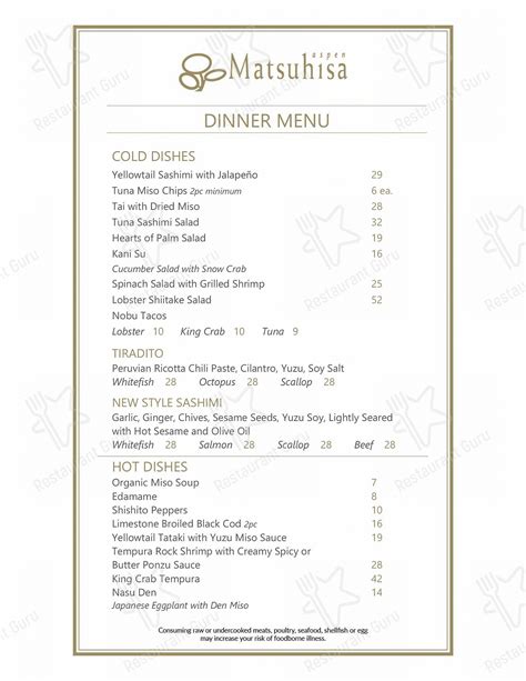 Menu At Matsuhisa Restaurant Aspen