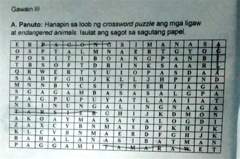 SOLVED: A. Panuto: Hanapin sa loob ng crossword puzzle ang mga ligaw at ...