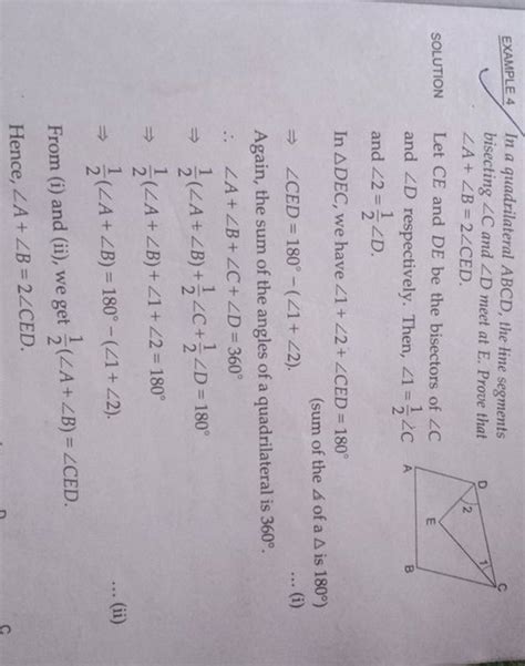 Example 4 In A Quadrilateral Abcd The Line Segments Bisecting ∠c And ∠d