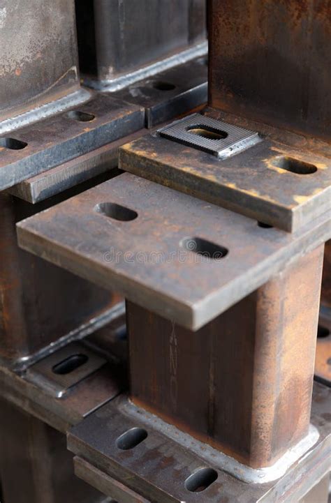 Steel Connection Of Two Red Beams On Bolts Angular Connection Of